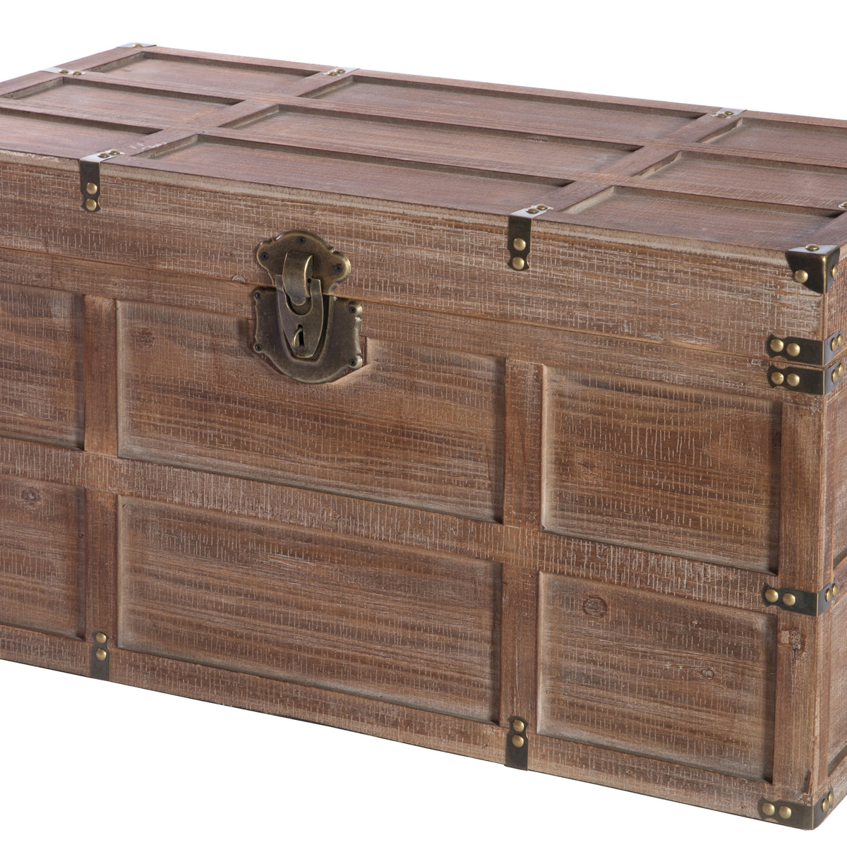 Wooden Rectangular Lined Rustic Storage Trunk with Latch, Large | LEHADAR